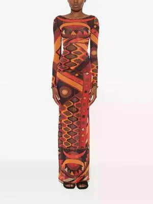 Emilio Pucci Printed Mesh Maxi Skirt - Red