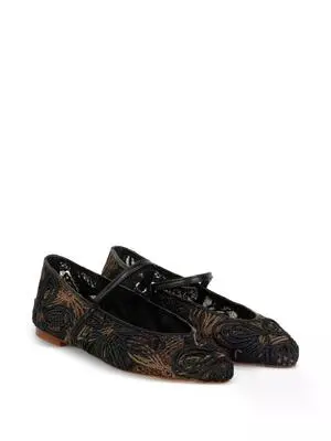 LORENA PAGGI Lace-embroidered Touch-strap Flat Pumps