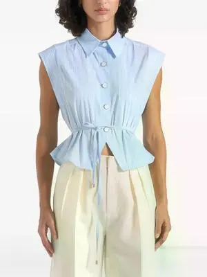 Manière De Voir Sleeveless Tie Waist Cropped Shirt - Blue