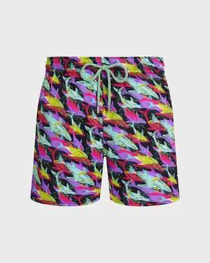 Vilebrequin Stretch Short Swim Trunks With Whales Offset Print - Blue