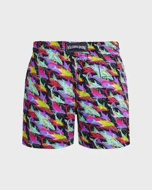 Vilebrequin Stretch Short Swim Trunks With Whales Offset Print - Blue