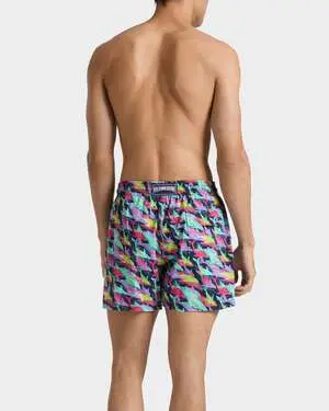 Vilebrequin Stretch Short Swim Trunks With Whales Offset Print - Blue