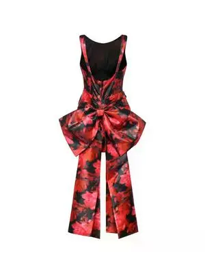 For Love & Lemons Dark Romance Floral-print Bow-detail Dress - Red