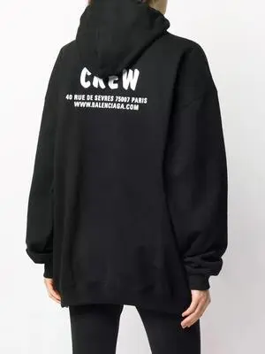 Balenciaga Crew Print Oversized Hoodie - Black