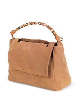 Orciani Sveva Embroidered Handle Suede Shoulder Bag - Neutrals