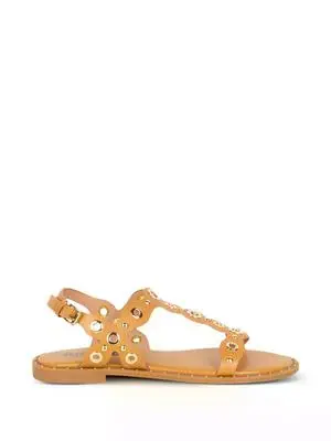 BIBI LOU Eyelet Embellished Studded Sandals - Brown