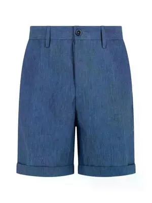 120% Lino Linen Turn-up Shorts - Blue