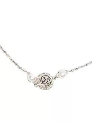 Guess Logo Plaque Faux Pearl Bracelet - Silver