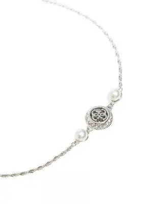 Guess Logo Plaque Faux Pearl Bracelet - Silver