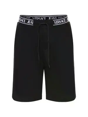 Versace Drawstring Shorts With Logo Waistband - Black