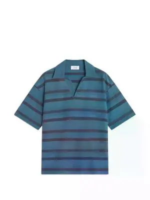 Maison Kitsuné Striped Short-sleeve Polo-collar T-shirt - Blue