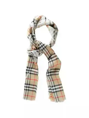 Burberry Checked Frayed Scarf - Neutrals