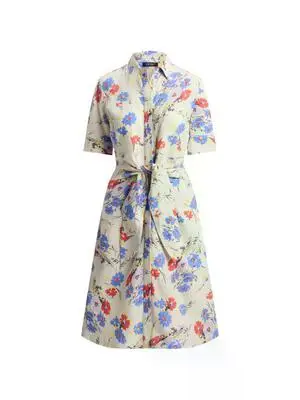 Ralph Lauren Floral Print Tie-front Midi Shirtdress - Neutrals