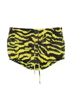 Attico Tiger-print Drawstring Mini Shorts - Yellow
