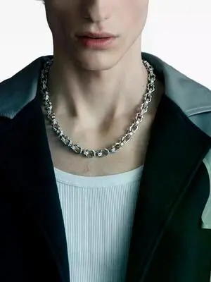 Emanuele Bicocchi Pyramid-stud Anchor-chain Necklace - Silver
