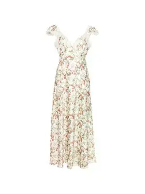 DÔEN Fiona Lace-trim Floral-print Midi Dress - Neutrals