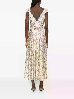 DÔEN Fiona Lace-trim Floral-print Midi Dress - Neutrals