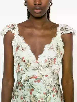 DÔEN Fiona Lace-trim Floral-print Midi Dress - Neutrals