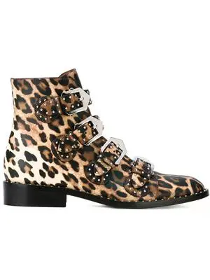 Givenchy Leopard Print Ankle Boots - Black