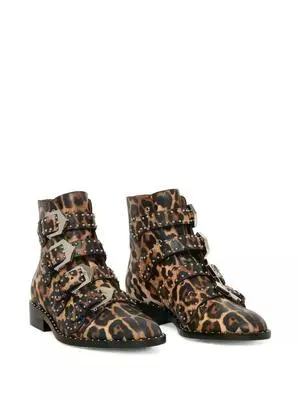 Givenchy Leopard-print Studded Buckled Ankle Boots - Black