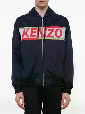Kenzo Logo Panelled Cotton Zip-up Hoodie - Blue