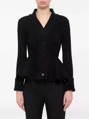 Alexander McQueen Peplum Ribbed Cardigan - Black