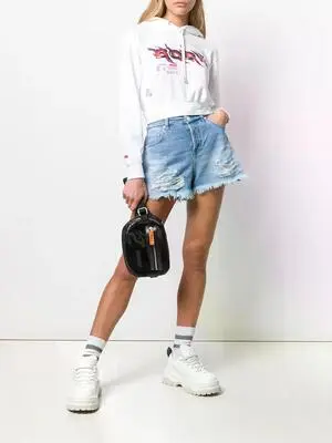 Heron Preston Cropped Hoodie With Graphic Print - White