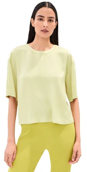LE BOP Chandler Satin Tee With Crew Neck And Keyhole Back - Honeydew