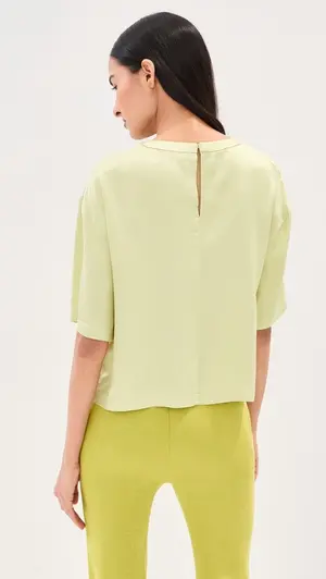 LE BOP Chandler Satin Tee With Crew Neck And Keyhole Back - Honeydew