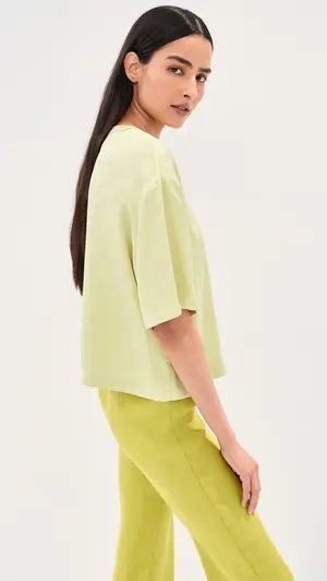 LE BOP Chandler Satin Tee With Crew Neck And Keyhole Back - Honeydew