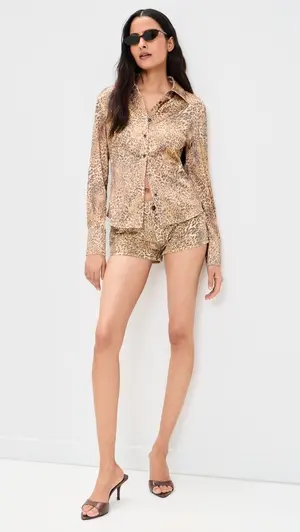 Lioness Gisele Print Denim Shorts - Leopard