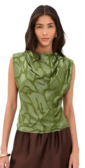 Cult Gaia Monette Abstract Pattern Cowl Neck Draped Open Back Top