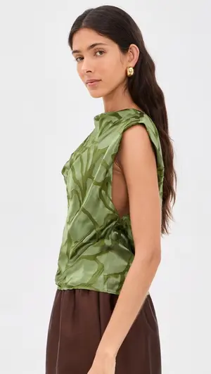 Cult Gaia Monette Abstract Pattern Cowl Neck Draped Open Back Top