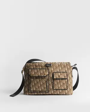Dior Medium Pocket Jett Zipped Messenger Bag - Brown Dior Oblique Jacquard