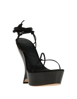 FERRAGAMO Suede Wedge Sandals With Lace-up Ankle Ties