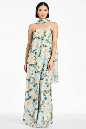 Sachin & Babi Silk Chiffon Gown - Cloud Blue Peony