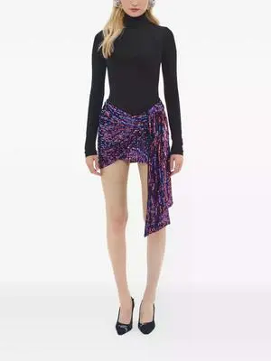 AREA Sequin Embellished Draped Wrap Skirt