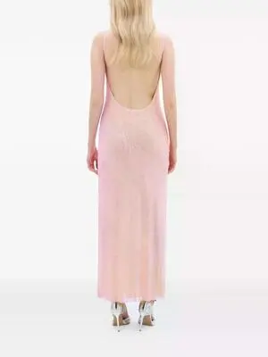 AREA Crystal Embellished Mesh Maxi Dress - Pink
