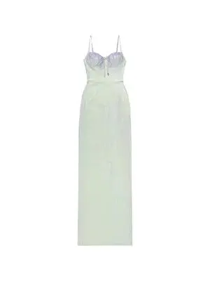 AREA Crystal Embellished Maxi Dress - Green