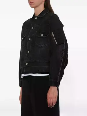 Sacai Denim Jacket With Zip-fastening Sleeve Pocket - Black