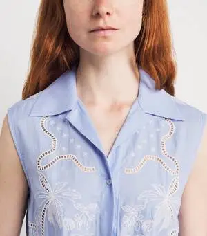 Sandro Embroidered Linen-blend Maxi Shirt Dress - Blue