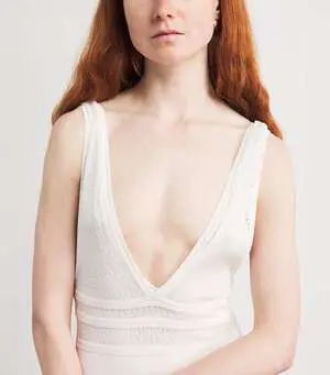 Sandro Pointelle Knit Plunge Maxi Dress