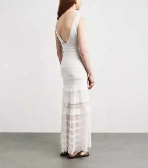 Sandro Pointelle Knit Plunge Maxi Dress