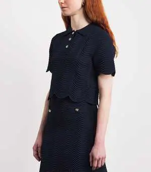 Sandro Knitted Polo Crop Top With Gold-tone Buttons
