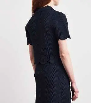 Sandro Knitted Polo Crop Top With Gold-tone Buttons