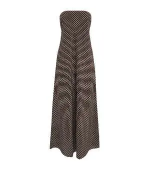 Matteau Silk Polka Dot Strapless Maxi Dress - Brown