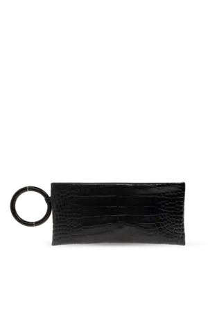 TOM FORD Aura' Crocodile Embossed Leather Clutch With Hoop Handle - Black