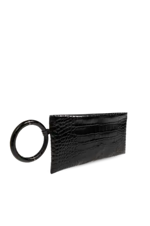 TOM FORD Aura' Crocodile Embossed Leather Clutch With Hoop Handle - Black