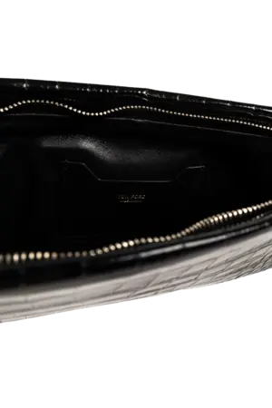 TOM FORD Aura' Crocodile Embossed Leather Clutch With Hoop Handle - Black