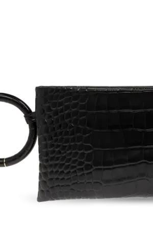 TOM FORD Aura' Crocodile Embossed Leather Clutch With Hoop Handle - Black